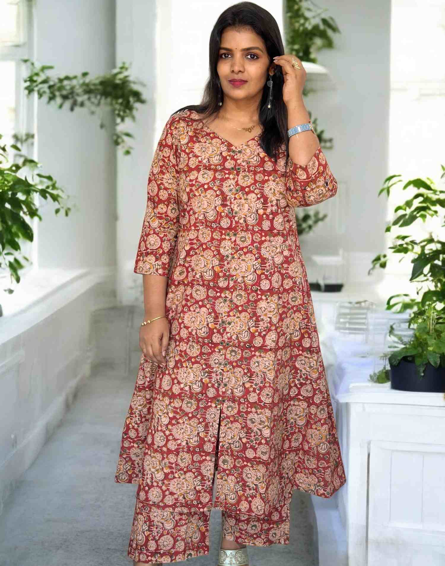 220325H (E5453) KALAMKARI CO-ORD SET - Dusty Maroon – ELENTRA DESIGNS ...